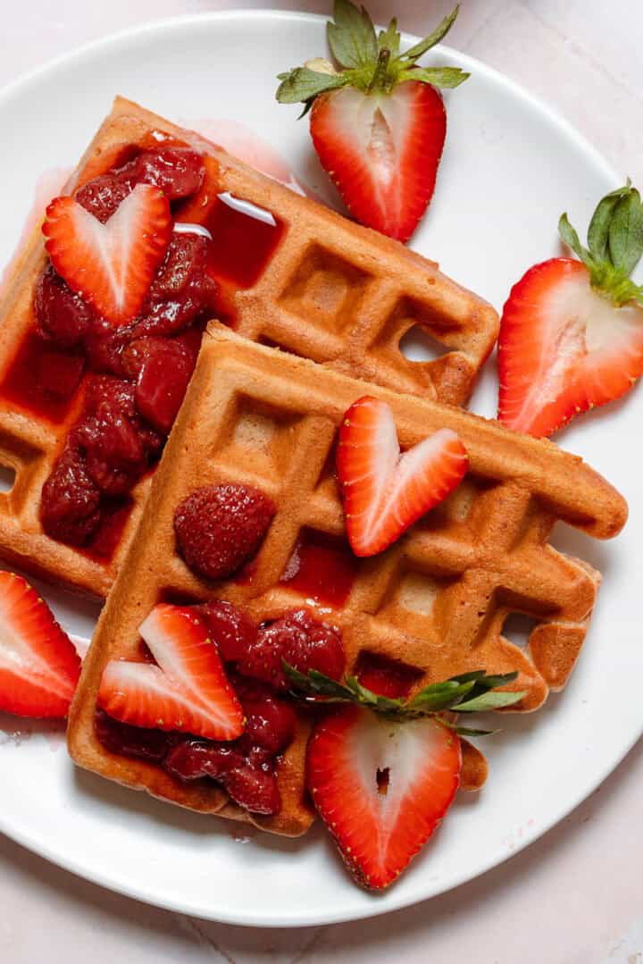 Pink Waffles with Strawberry Syrup - The Healthful Ideas