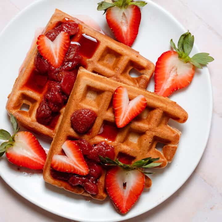 Pink Waffles with Strawberry Syrup - The Healthful Ideas